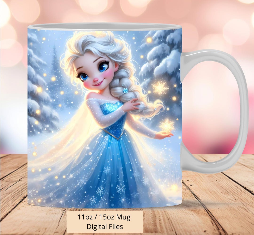 3D Princess Elsa Snow Shine Mug Wrap, 3D Elsa Mug Wrap Sublimation ...