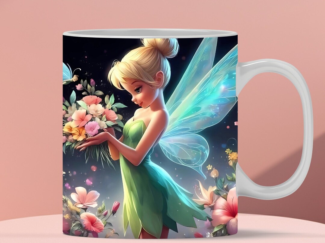 3D Cute Fairy Tink Flowers Mug Wrap, 3D Mug Wrap Sublimation Design PNG ...