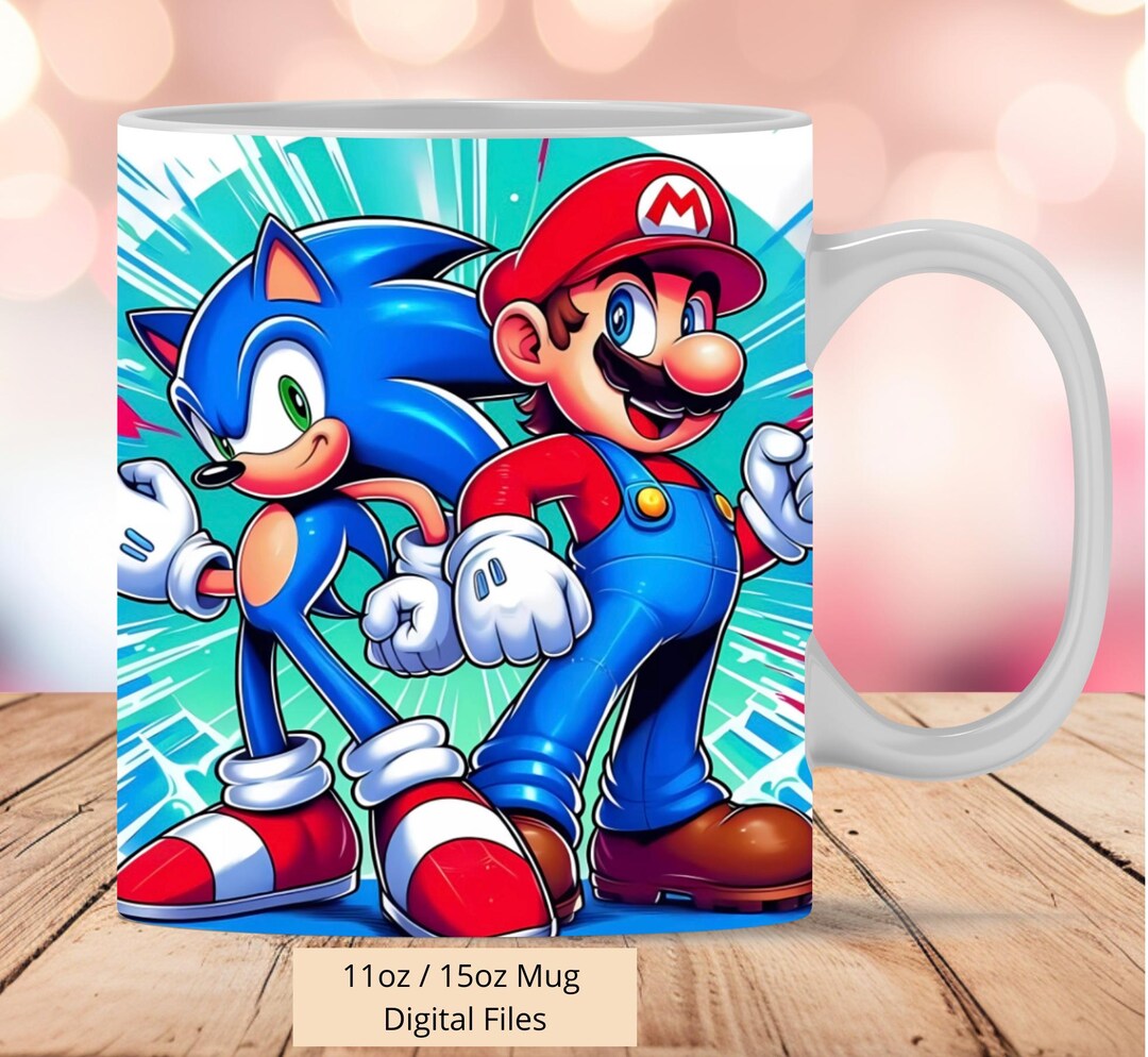 3D Super Mario and Sonic Splash Mug Wrap, 3D Sonic Mug Wrap Sublimation ...