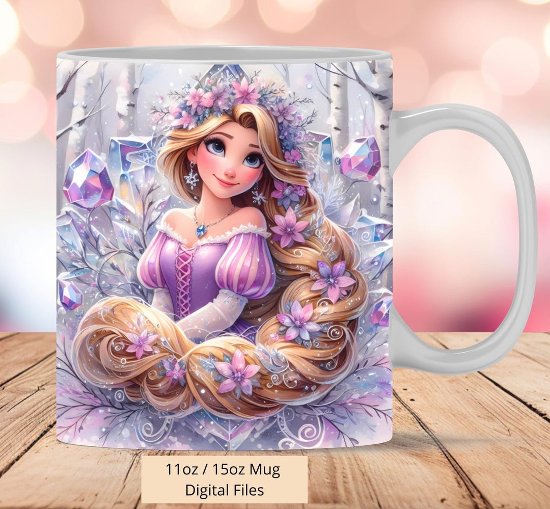 3D Cute Princess Rapunzel Crystal Flowers Mug Wrap, 3D Rapunzel Mug ...