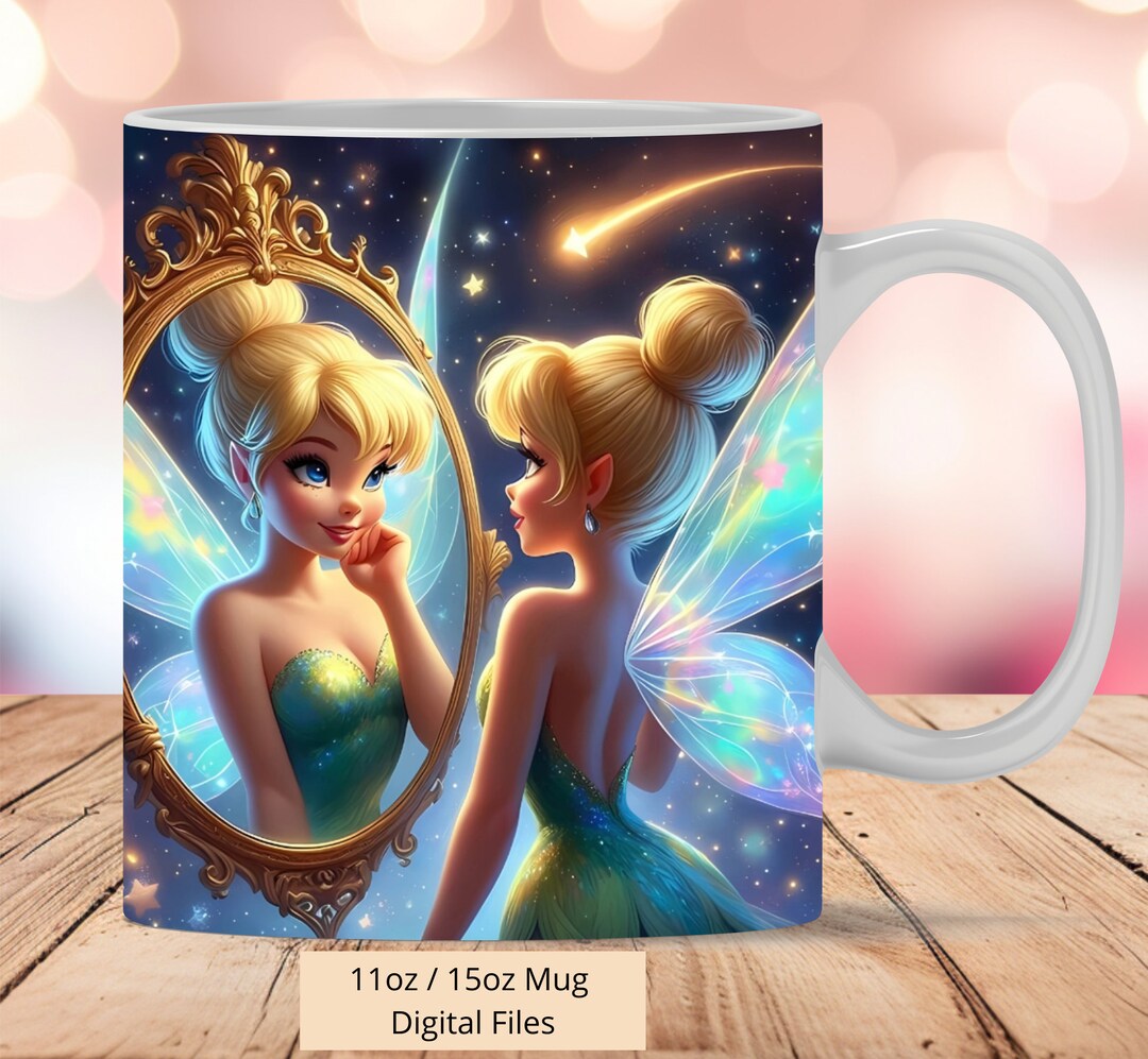 3D Fairy Tinkerbell in Mirror Mug Wrap, 3D Mug Wrap Sublimation Design ...