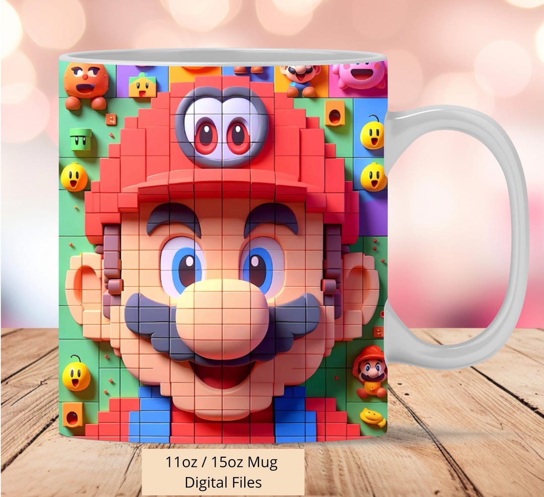 3D Super Mario Gamer Mug Wrap, 11oz & 15oz Mug Template, Mug ...