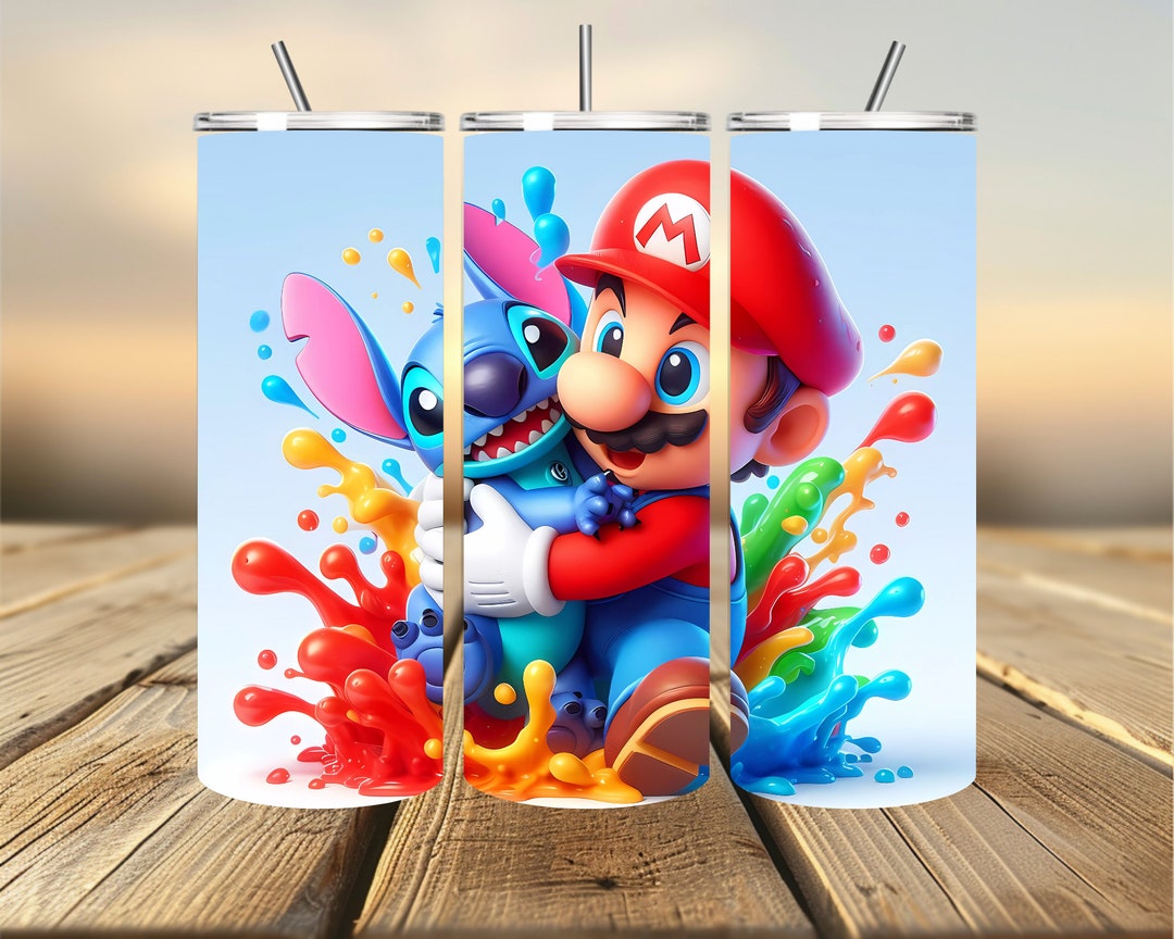 3D Super Mario Hugg Stitch Tumbler Wrap, Mario Tumbler Wrap Sublimation ...
