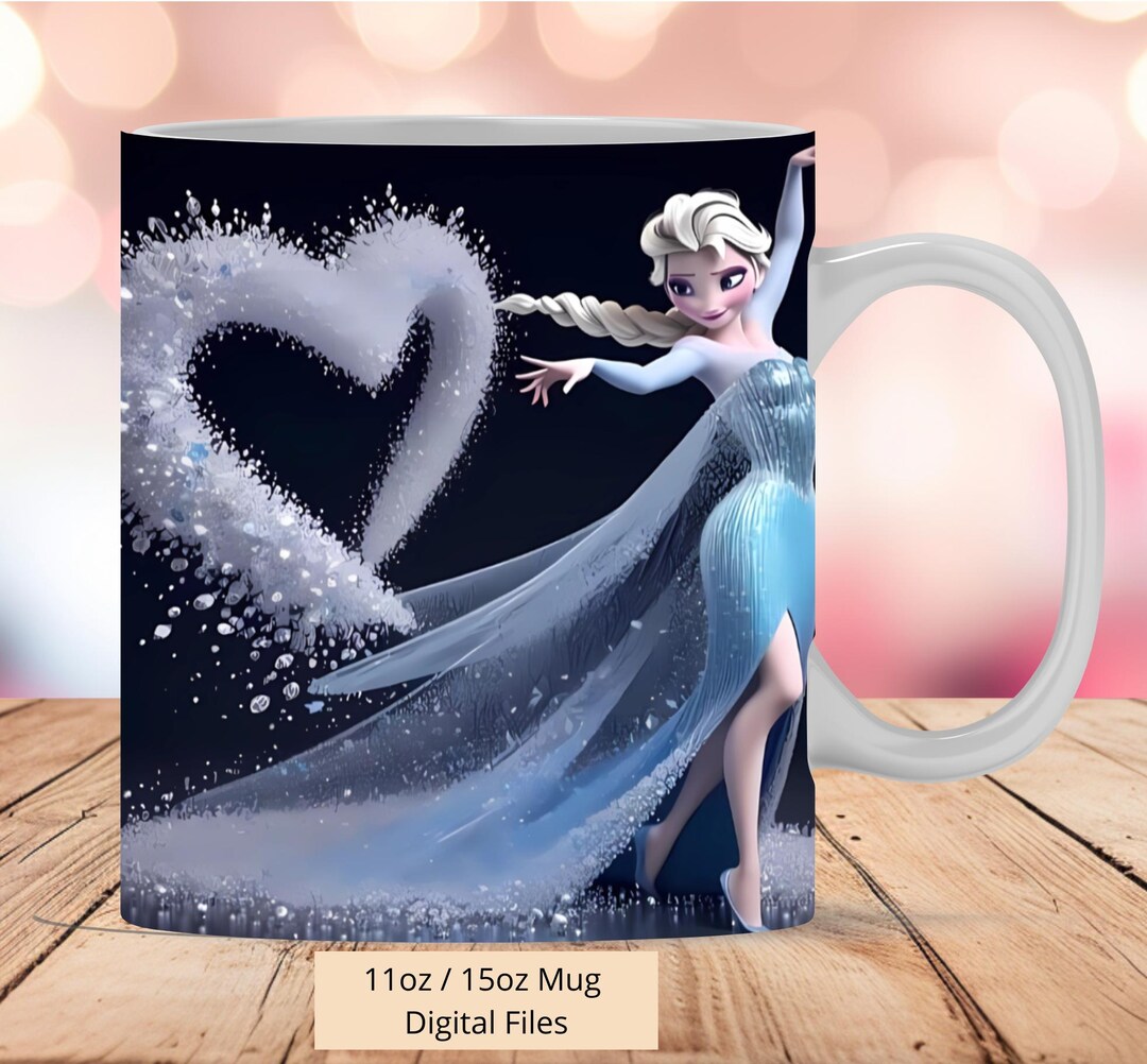 3D Cute Elsa Frozen Crystal Heart Mug Wrap, 3D Elsa Mug Wrap ...