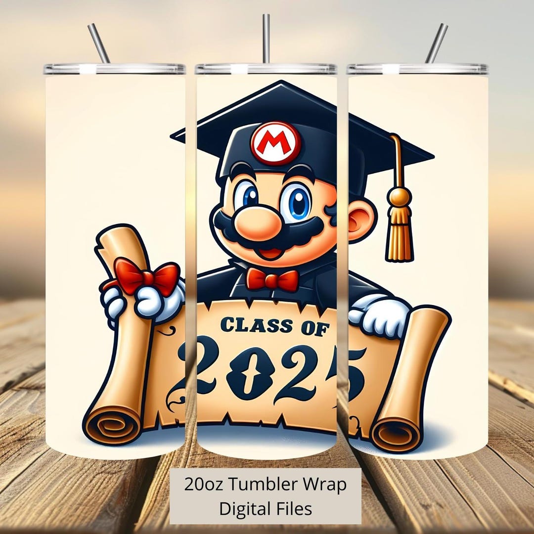 3D Super Mario Graduation 2025 Tumbler Wrap, Mario Tumbler Wrap ...