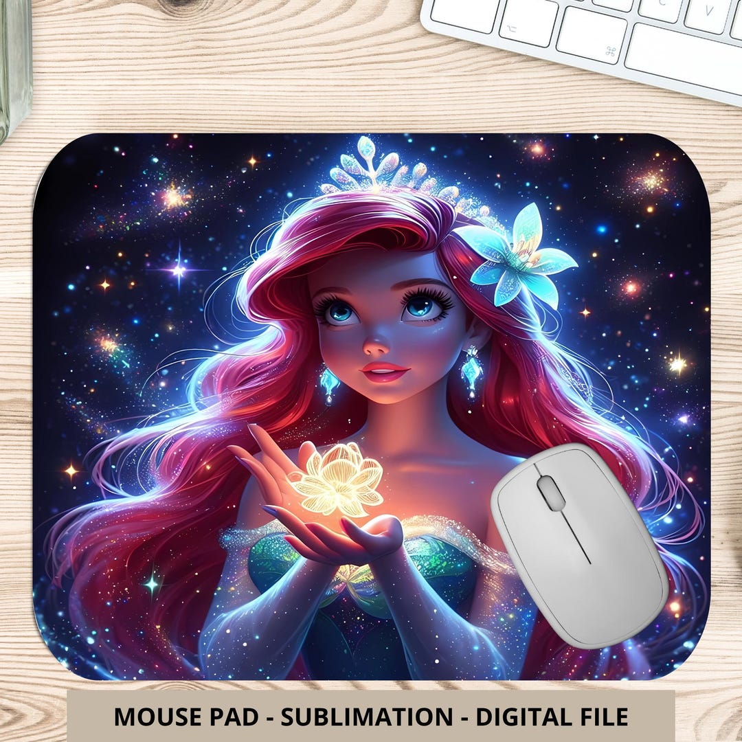 1 PNG Mouse Pad Cute Ariel Flower Shine Sublimation, Princess Mousepad ...