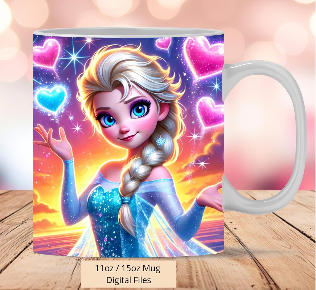 3D Cute Elsa Frozen Hearts Mug Wrap, 3D Elsa Mug Wrap Sublimation ...