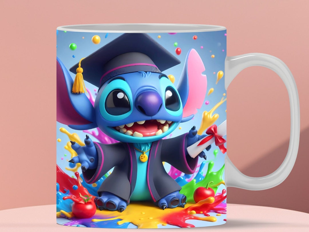 3D Cute Stitch Graduation Mug Wrap, 3D Stitch Mug Wrap Sublimation ...