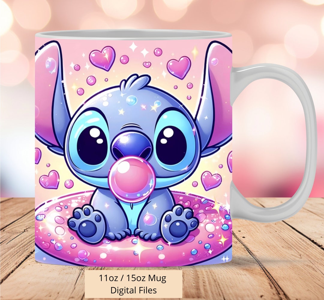 3D Cute Stitch Bubble Hearts Mug Wrap, 3D Stitch Mug Wrap Sublimation ...