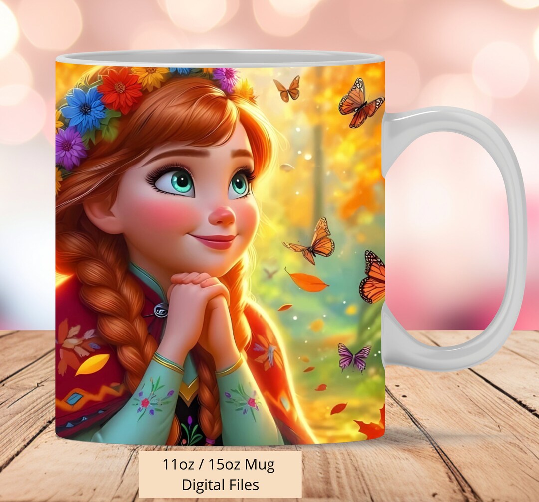 3D Cute Princess Butterflies Mug Wrap, 3D Anna Mug Wrap Sublimation ...