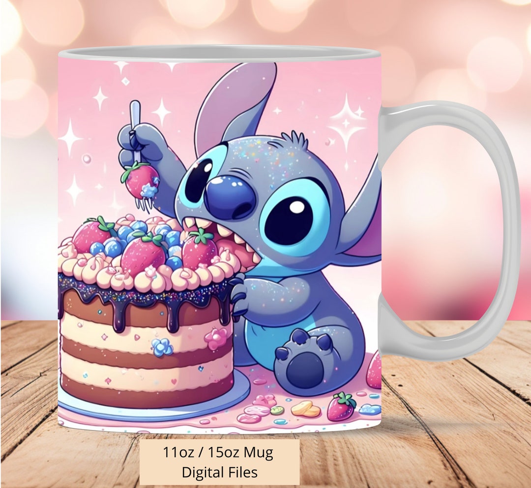 3D Cute Stitch Eat Cake Mug Wrap, 3D Stitch Mug Wrap Sublimation Design ...