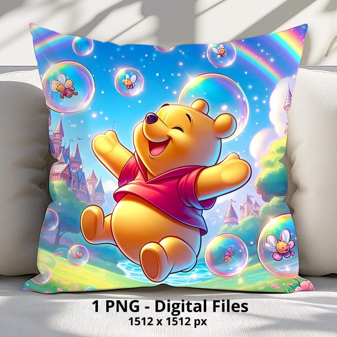 1 PNG Cute Winnie the Pooh Bubbles for Pillow, Digital Design File for ...