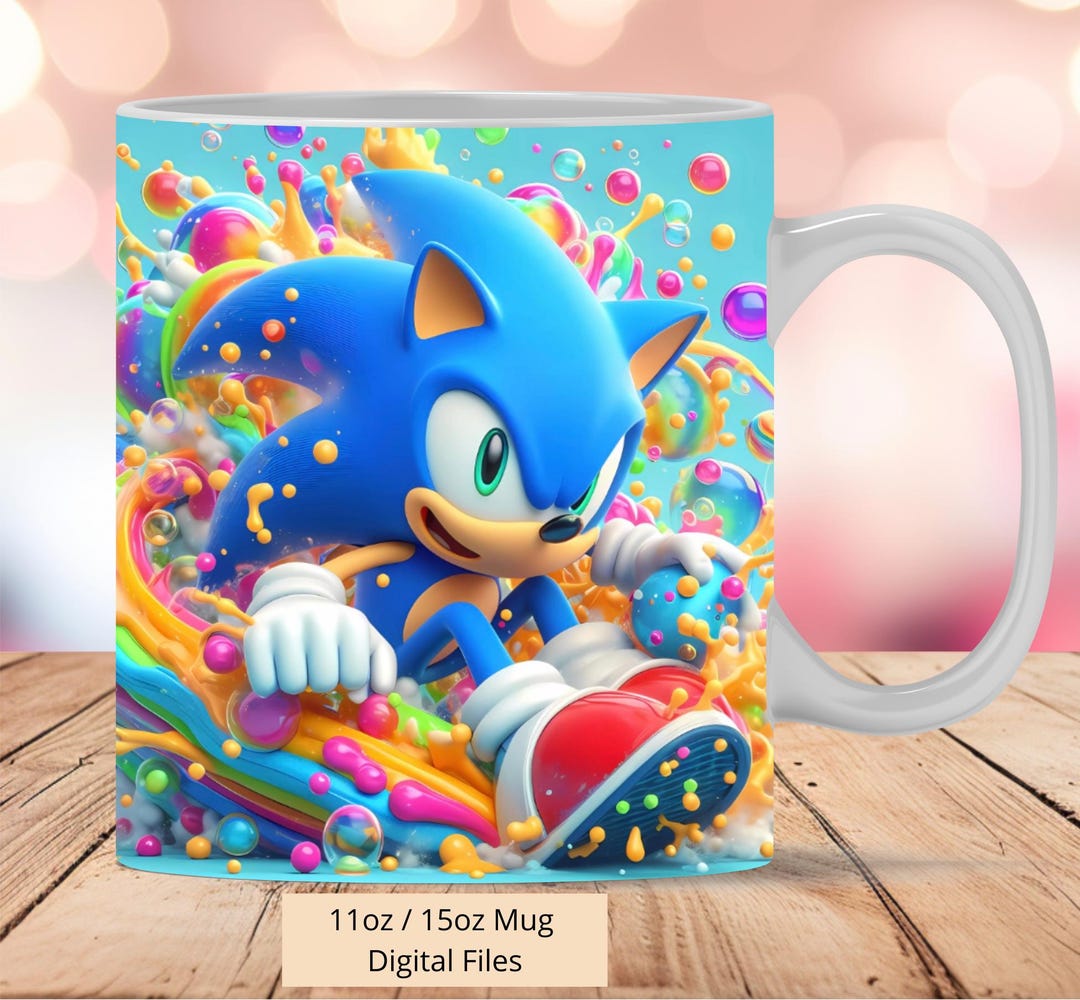 3D Cute Sonic Colorful Splash Mug Wrap, 3D Sonic Mug Wrap Sublimation ...