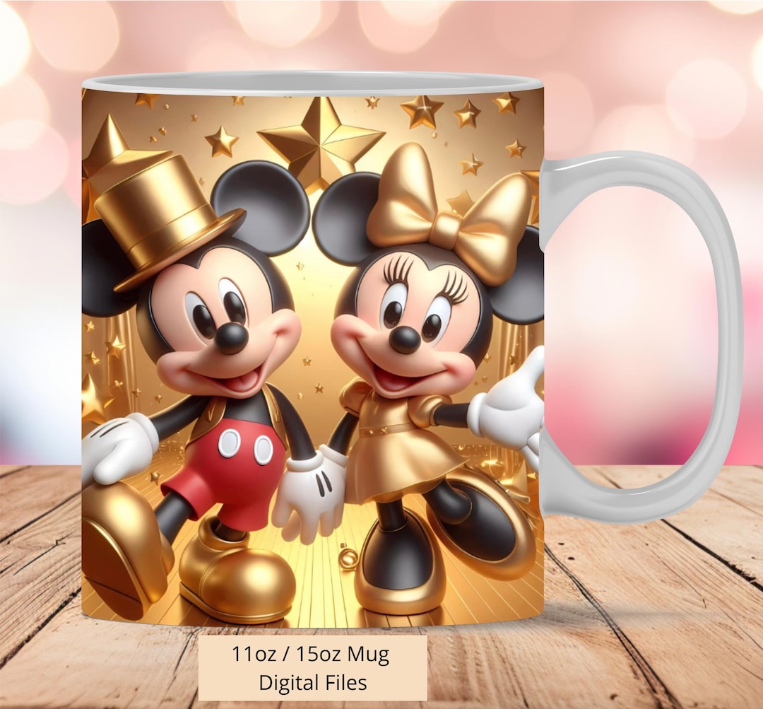 3D Minnie and Mickey Gold Stars Mug Wrap, 3D Mouse Mug Wrap Sublimation Design PNG, 3D Mickey ...