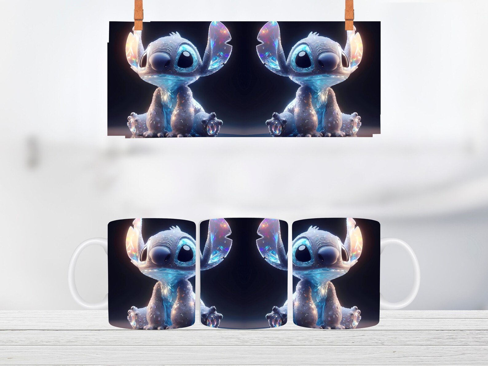 3D Cute Stitch Shine Mug Wrap, 3D Stitch Mug Wrap Sublimation Design ...