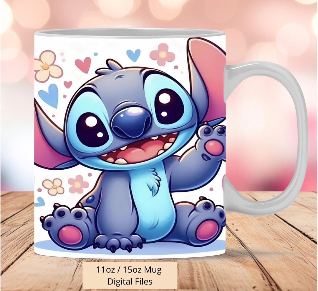 3D Cute Stitch Hearts Mug Wrap, 3D Stitch Mug Wrap Sublimation Design ...