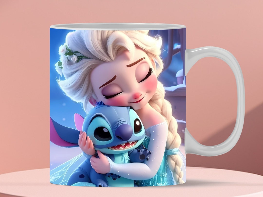 3D Princess Elsa and Stitch Mug Wrap, 3D Mug Wrap Sublimation Design ...