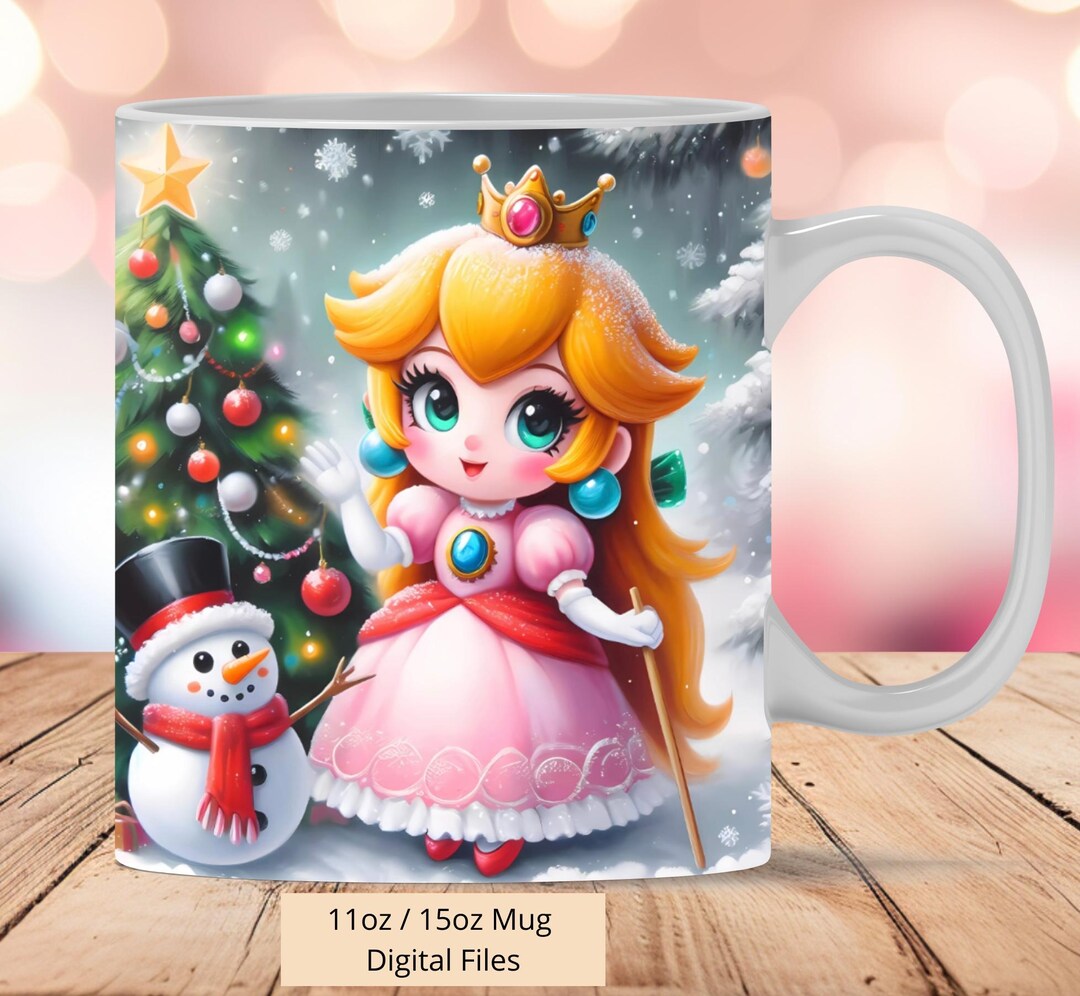 3D Princess Peach and Snowman Christmas Mug Wrap, 11oz & 15oz Mug ...
