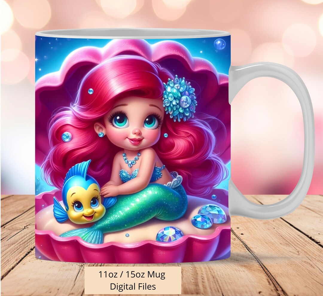 3D Baby Nermaid Ariel Sea Shell Mug Wrap, 3D Mug Wrap Sublimation ...