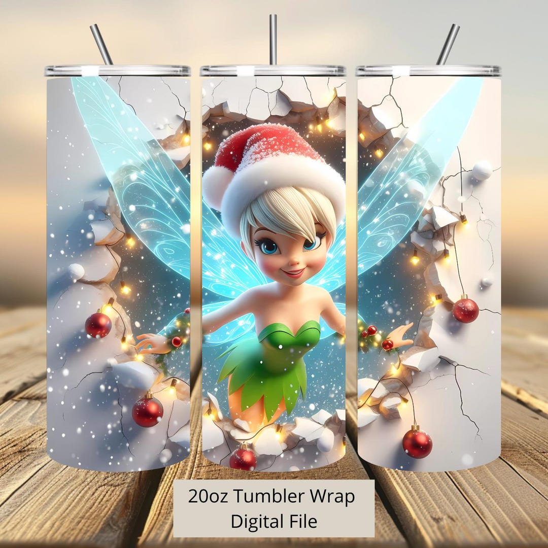 3D Christmas Tinkerbell Shine Cracked Hole Tumbler Wrap, Princess ...