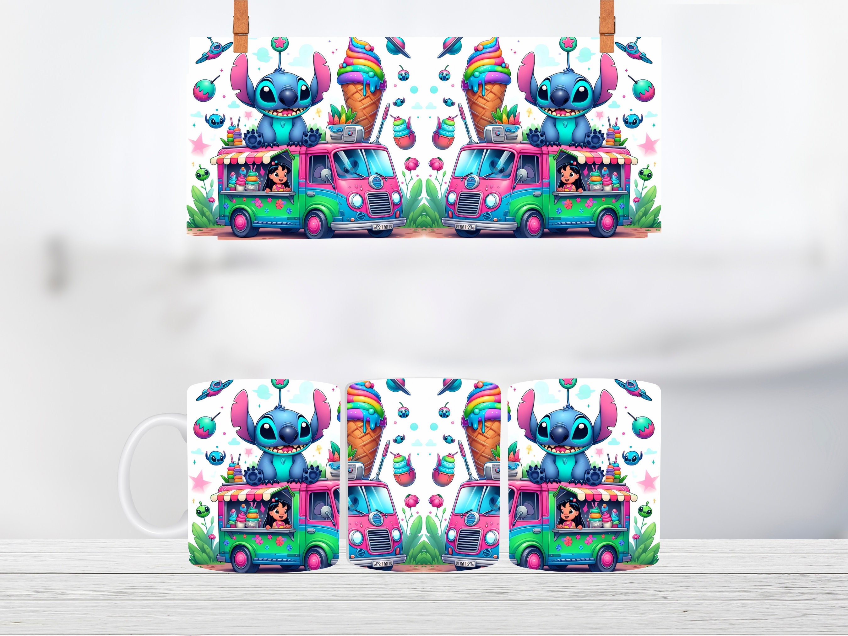 3D Cute Lilo and Stitch Summer Mug Wrap, 3D Lilo Mug Wrap Sublimation ...