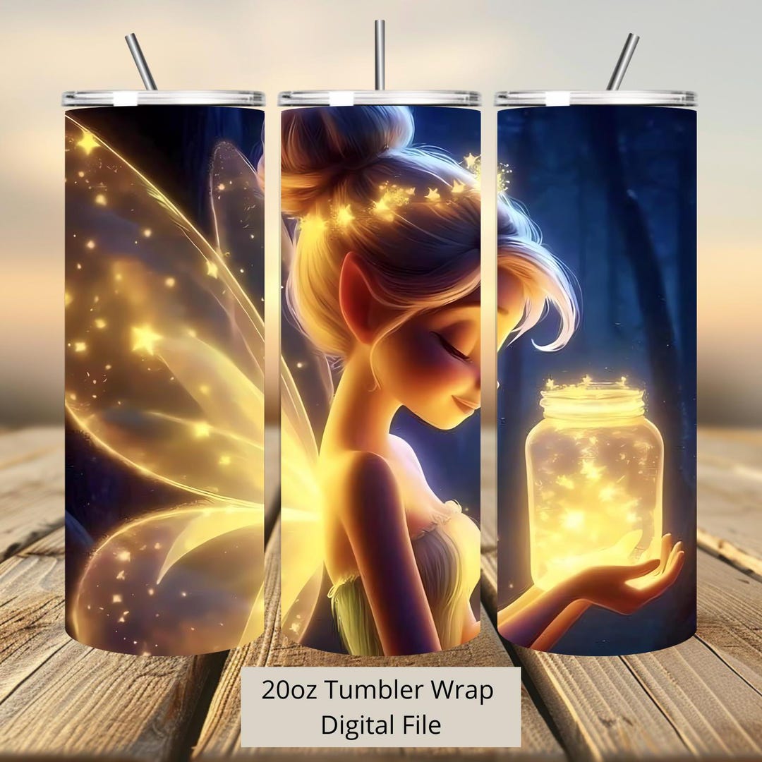 3D Cute Tinkerbell Shine Tumbler Wrap, Princess Tumbler Wrap ...