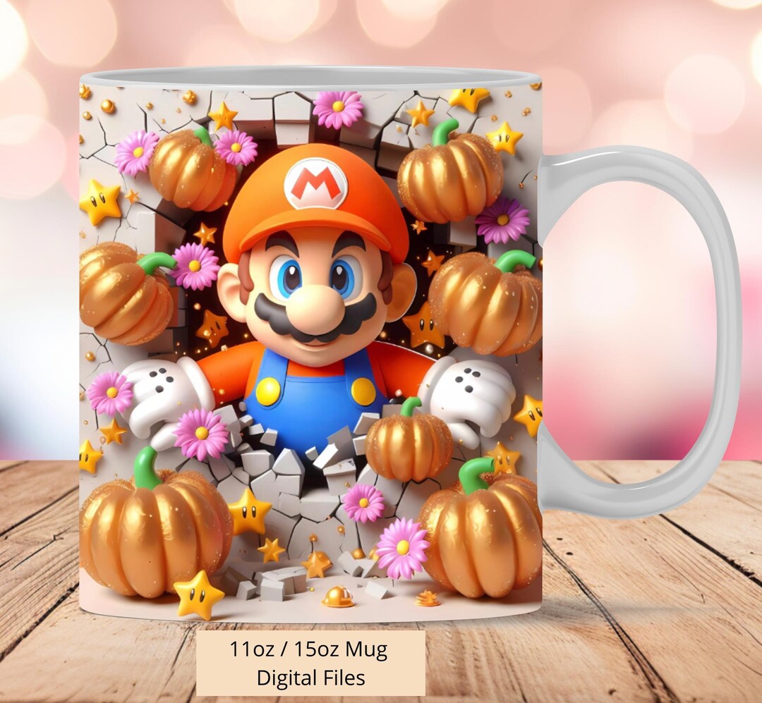 3D Super Mario Pumpkins Shine Mug Wrap, Halloween 11oz/15oz Mug ...