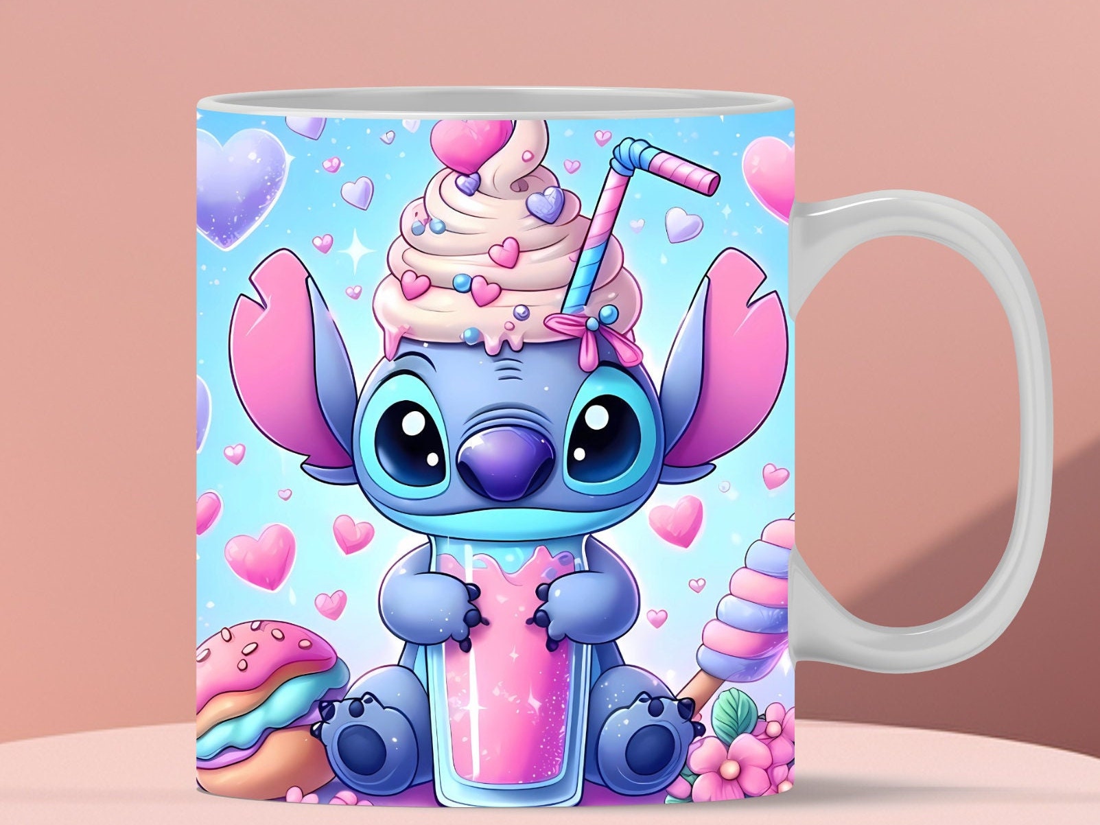 3D Cute Stitch Ice Cream Mug Wrap, 3D Mug Wrap Sublimation Design PNG ...