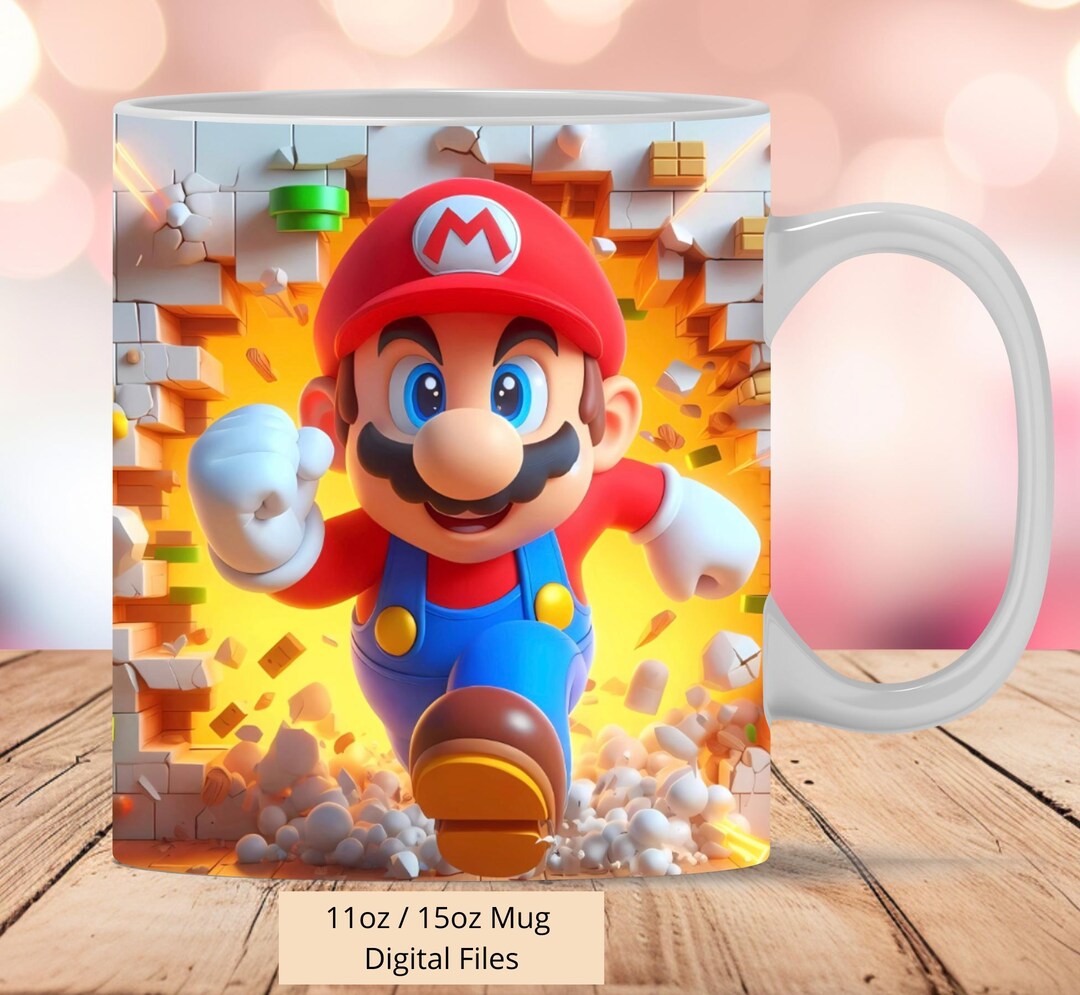 3D Super Mario Cracked Hole Shine Mug Wrap, 11oz & 15oz Mug Template ...
