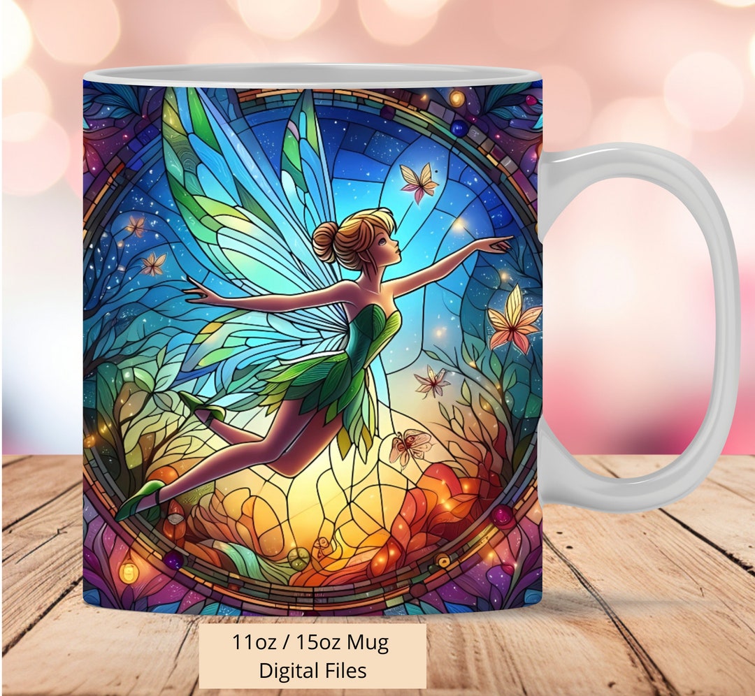 3D Cute Fairy Stained Glass Mug Wrap, 3D Tink Colorful Mug Wrap ...