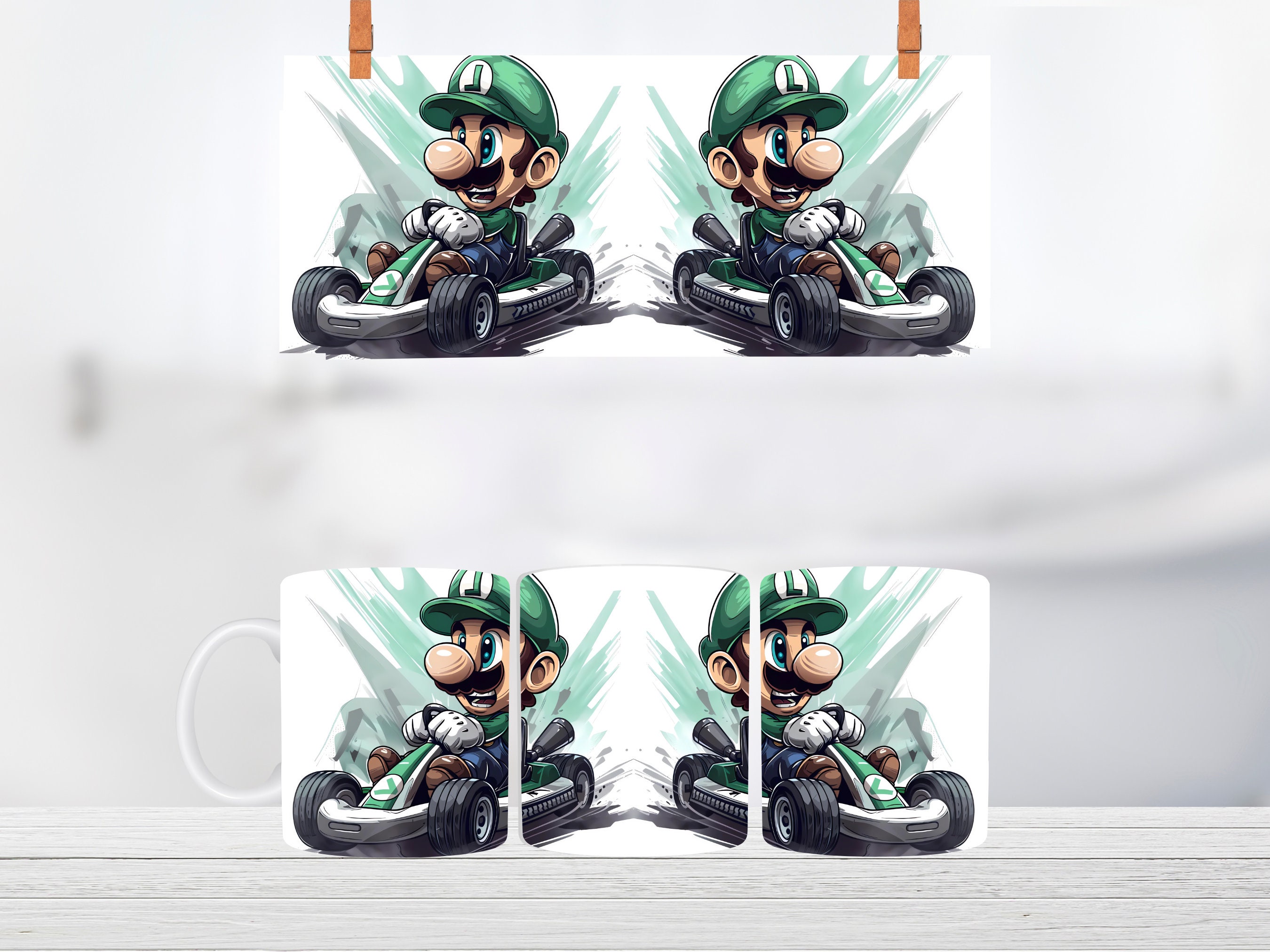 3D Luigi Kart Mug Wrap, 11oz & 15oz Mug Template, Mug Sublimation ...