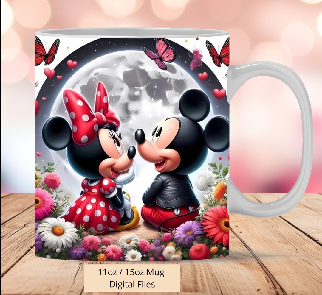 Minnie and Mickey Mouse Mug Wrap, 3D Flowers and Butterflies Mouse Mug ...