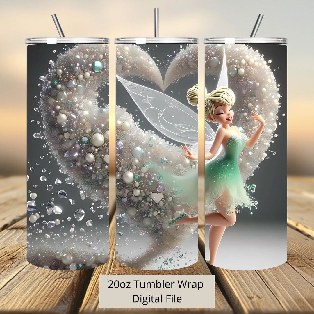 3D Heart Tinkerbell Tumbler Wrap, Princess Tumbler Wrap Sublimation ...
