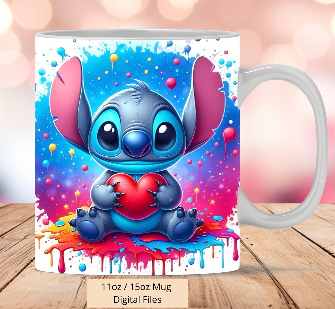 3D Cute Stitch Splash Mug Wrap, 3D Stitch Mug Wrap Sublimation Design ...