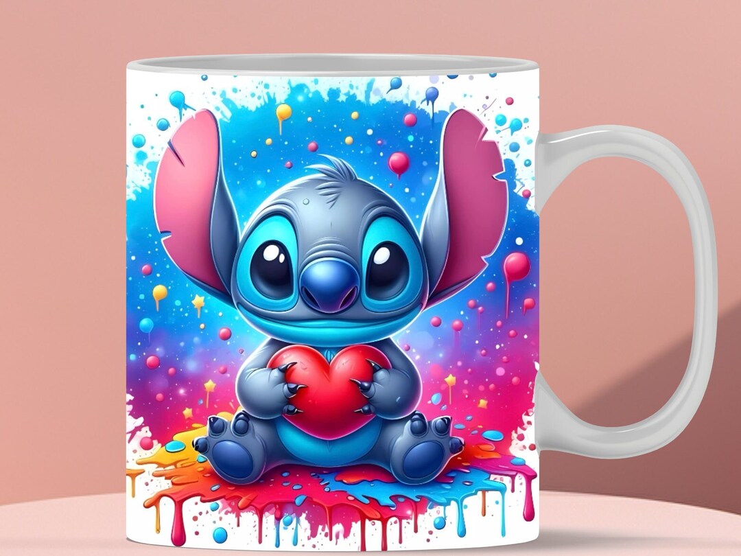 3D Cute Stitch Splash Mug Wrap, 3D Stitch Mug Wrap Sublimation Design ...