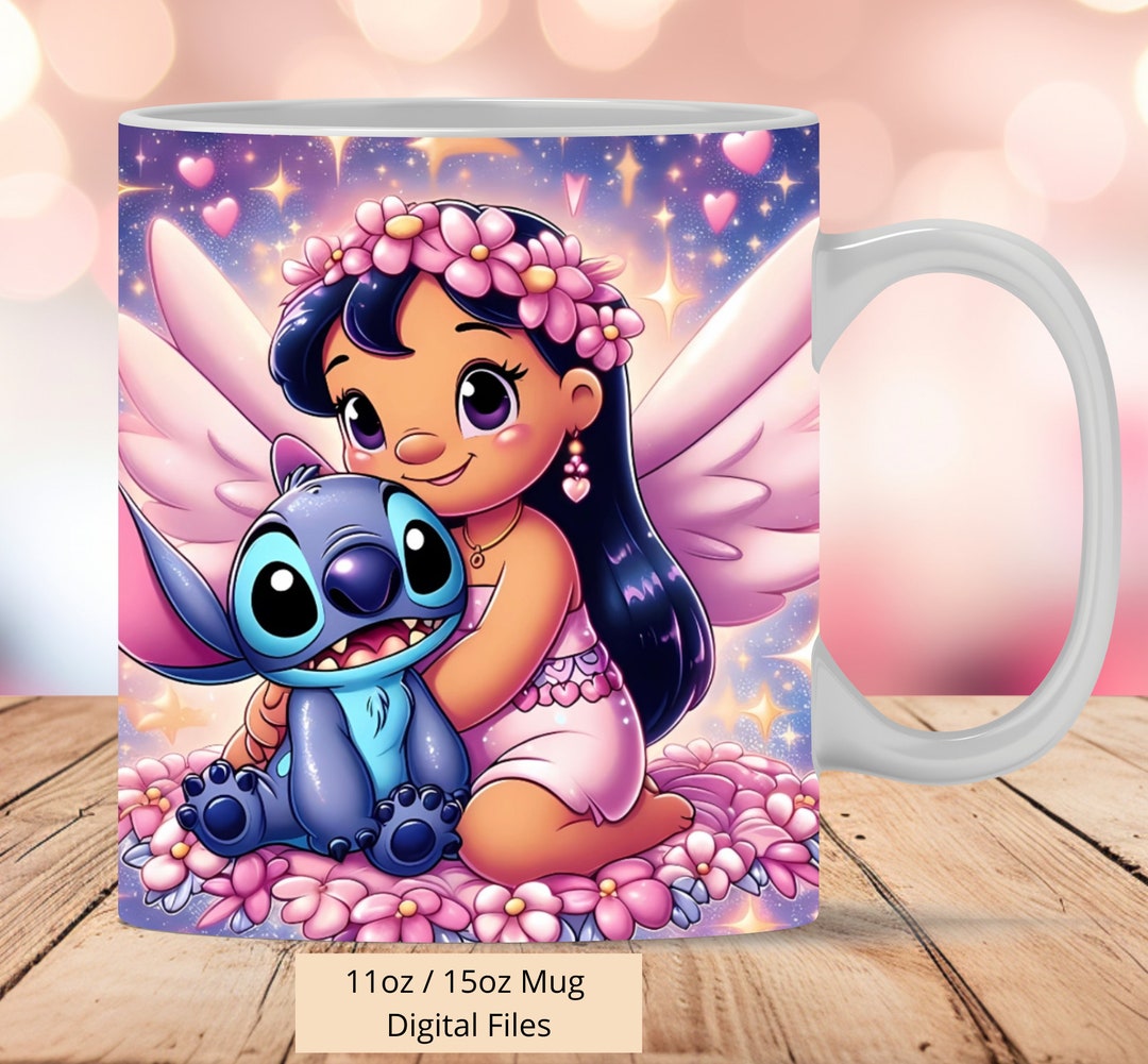 3D Cute Lilo Angel and Stitch Mug Wrap, 3D Angel Mug Wrap Sublimation ...