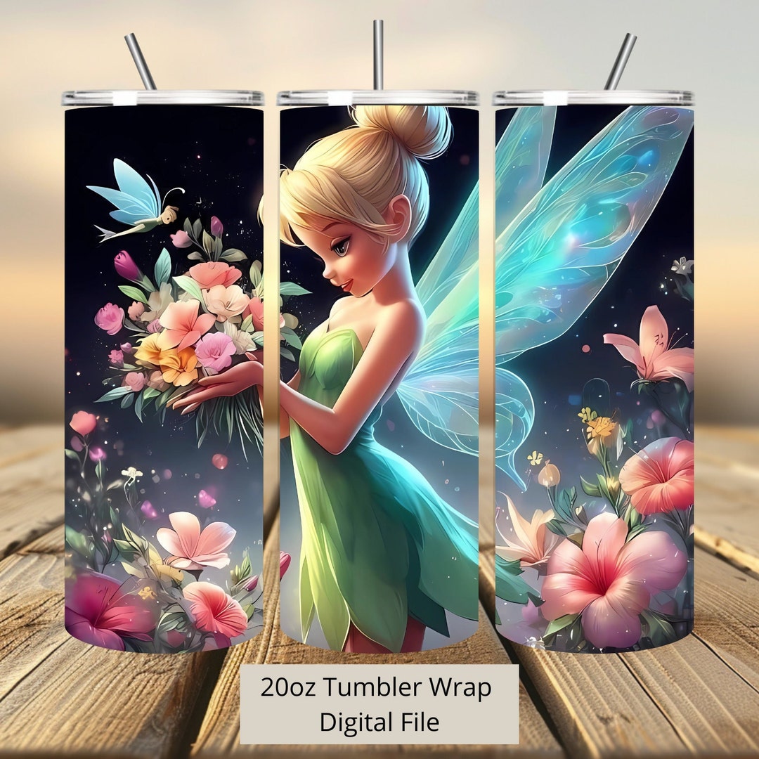 3D Fairy Tinkerbell Flowers Tumbler Wrap, Princess Tumbler Wrap ...