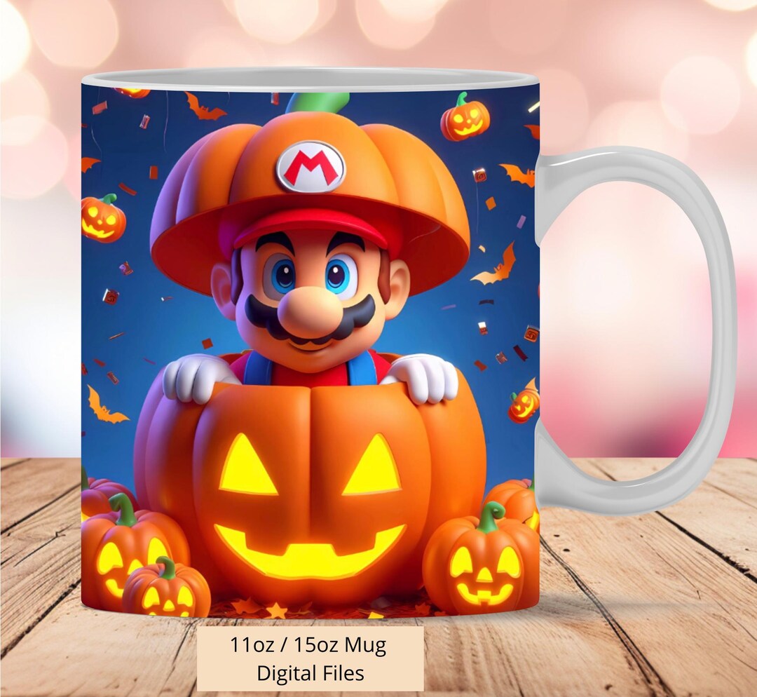 3D Super Mario Pumpkins Shine Mug Wrap, Halloween 11oz/15oz Mug ...