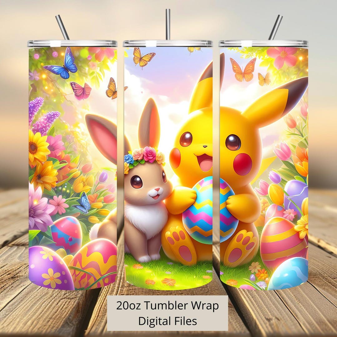 3D Pikachu and Bunnie Easter Tumbler Wrap, Pokemon Tumbler Wrap ...