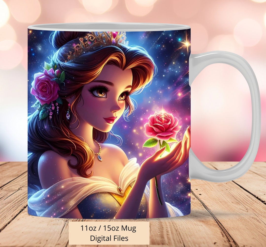 3D Princess Belle Flower Shine Mug Wrap, 3D Princess Mug Wrap ...