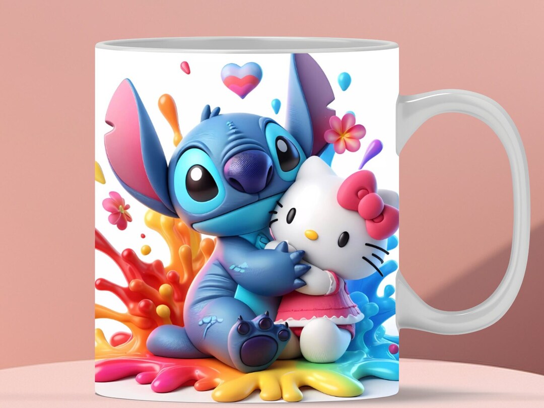 3D Stitch and Kitty Mug Wrap, 3D Stitch Mug Wrap Sublimation Design PNG ...