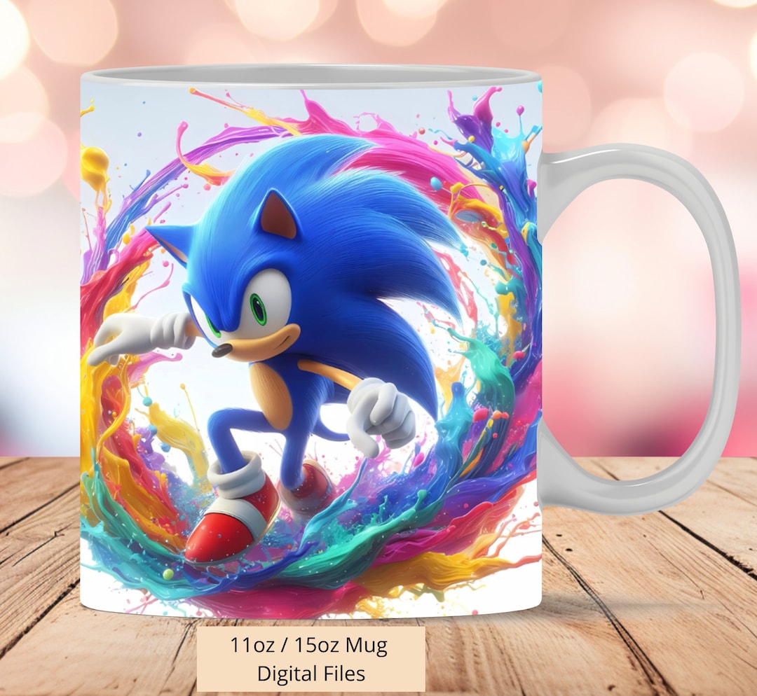 3D Cute Sonic Splash Colorful Mug Wrap, 3D Sonic Mug Wrap Sublimation ...