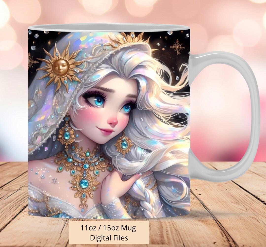 3D Cute Princess Elsa Shine Mug Wrap, 3D Elsa Mug Wrap Sublimation ...