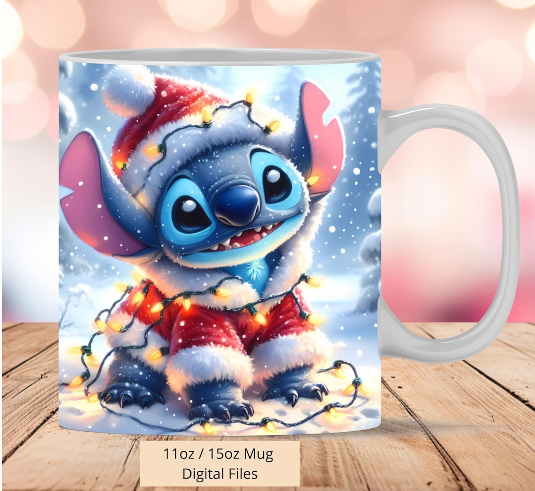 3D Cute Stitch Christmas Snow Mug Wrap, 3D Stitch Mug Wrap Sublimation ...