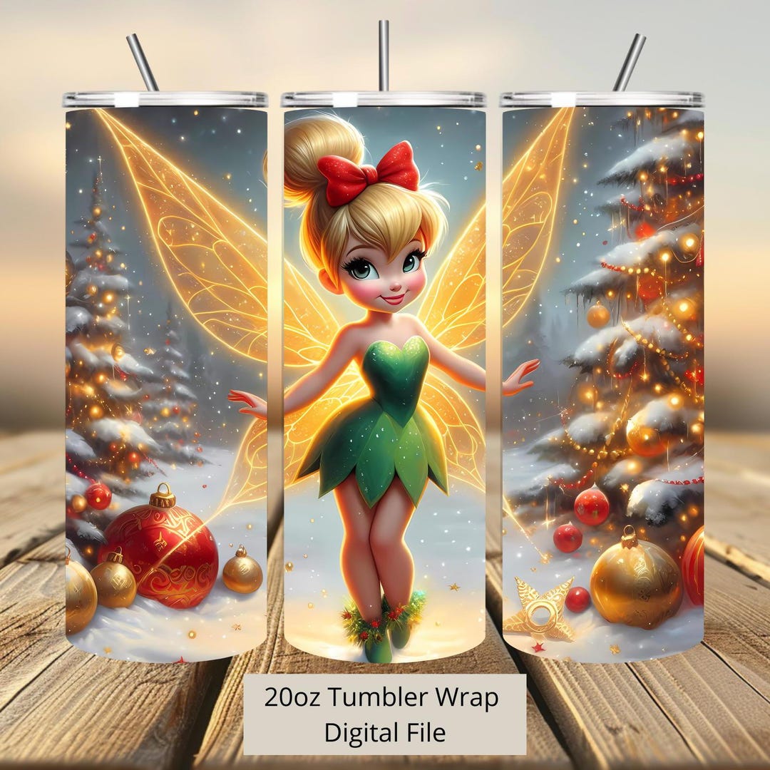 3D Tinkerbell Christmas Gold Tumbler Wrap, Princess Tumbler Wrap ...