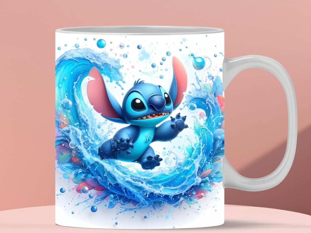 3D Cute Stitch Splash Mug Wrap, 3D Stitch Mug Wrap Sublimation Design ...