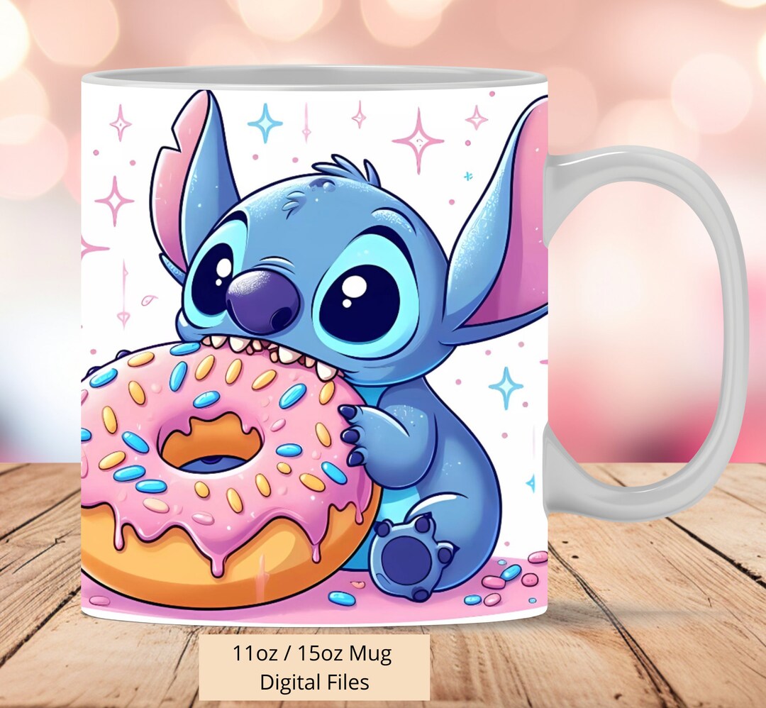 3D Stitch Eat Donut Mug Wrap, 3D Stitch Mug Wrap Sublimation Design PNG ...