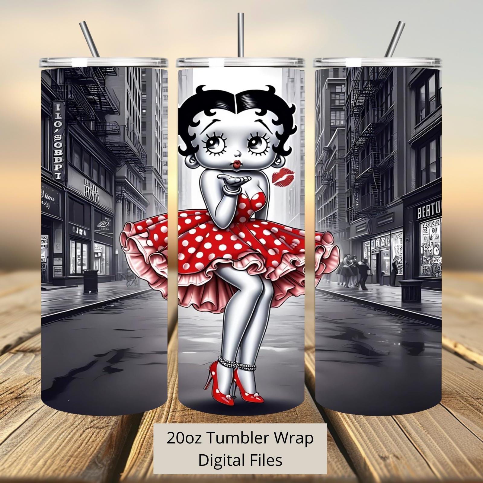 3D Cute Betty Boop Kiss Tumbler Wrap, Betty Tumbler Wrap Sublimation ...