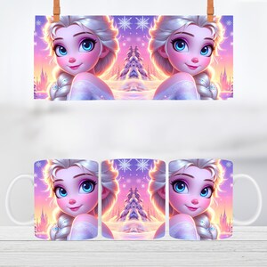 3D Cute Elsa Frozen Mug Wrap, 3D Elsa Mug Wrap Sublimation Design PNG ...