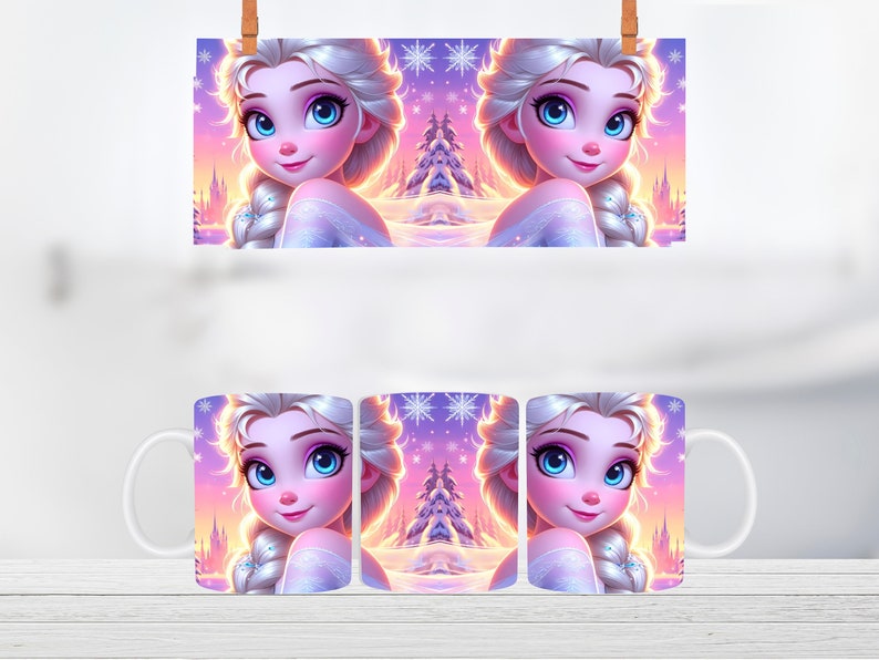 3D Cute Elsa Frozen Mug Wrap, 3D Elsa Mug Wrap Sublimation Design PNG ...